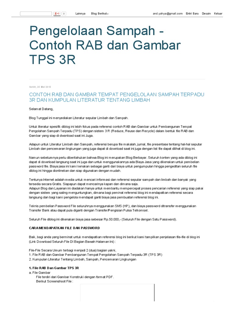 Dokumen - Tips Pengelolaan Sampah Contoh Rab Dan Gambar Tps 3r | PDF