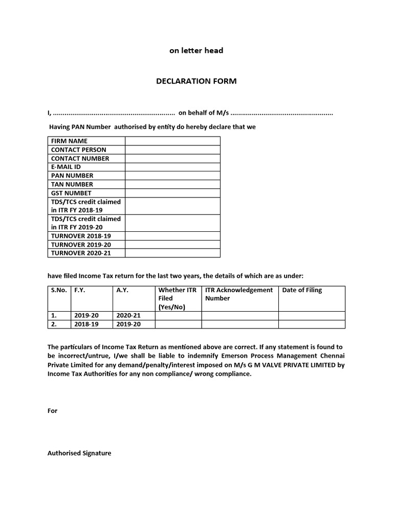 ITR Declaration File Fillup | PDF | Business | Law