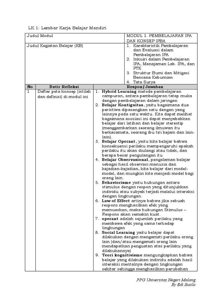 LK 1 - Lembar Kerja Belajar Mandiri Modul 1 Edi Susilo | PDF
