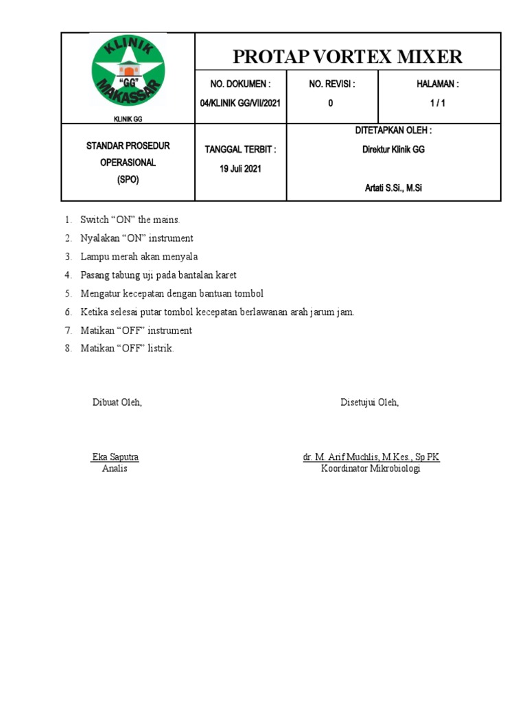SOP Vortex Mixer | PDF