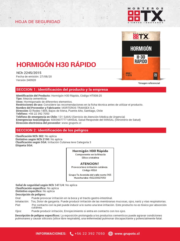 Ficha Técnica Hormigón H30 Rápido | PDF | Administración de Seguridad y ...