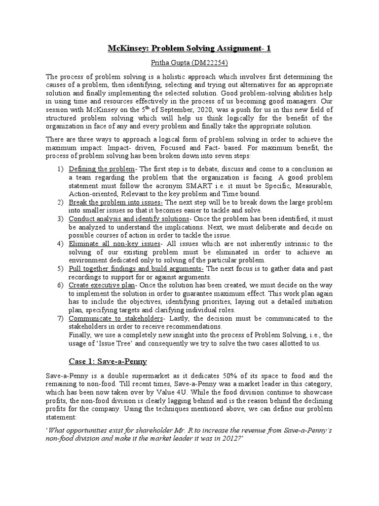 Mckinsey: Problem Solving Assignment-1: Case 1: Save-A-Penny | PDF | Pricing | Retail