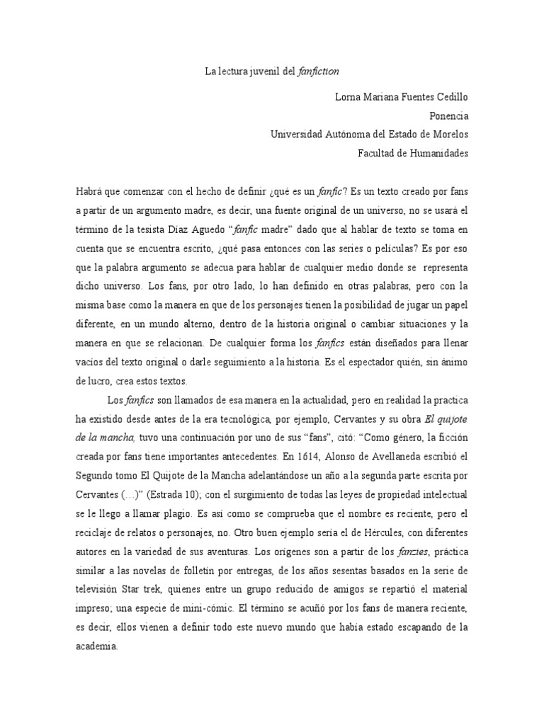 La Lectura Juvenil Del Fanfiction | PDF | Artes (general) | Science