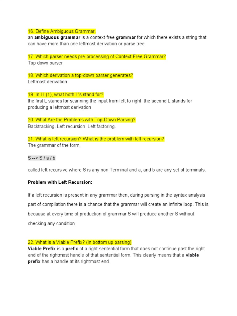 Ambiguous grammar parsing issues | PDF