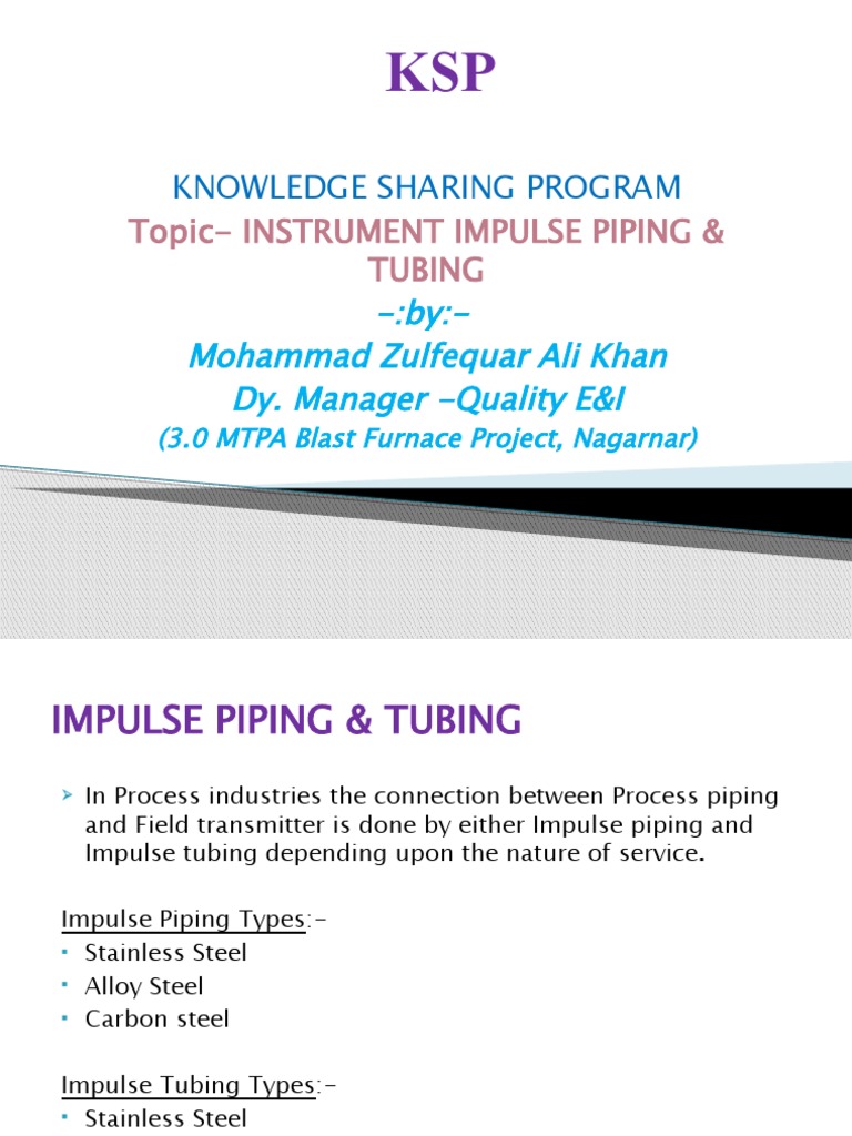 Knowledge Sharing Program: Topic-Instrument Impulse Piping & Tubing ...