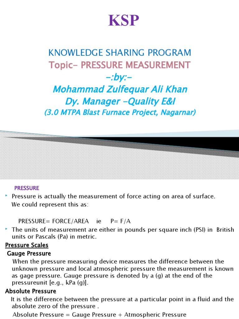 KSP Pressure Measurement | PDF | Pressure Measurement | Pressure