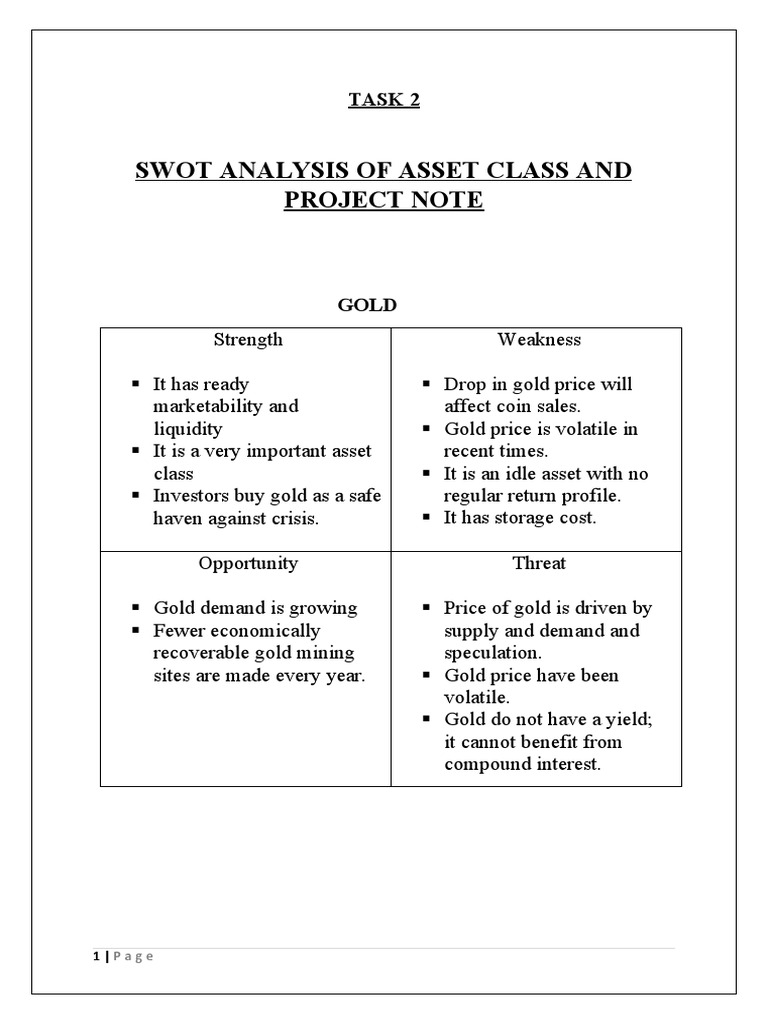 Swot Analysis of Asset Class and Project Note: Task 2 | PDF | Exchange ...