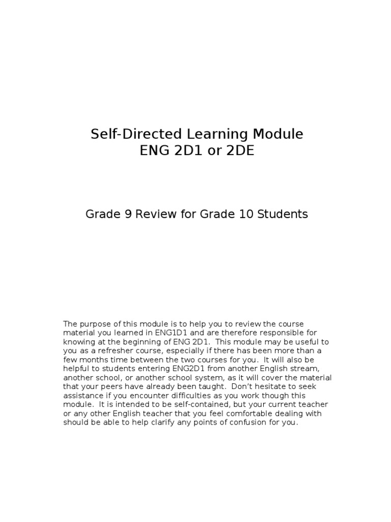 ENG1D Review - Self-Directed Learning Module | PDF | Narration ...