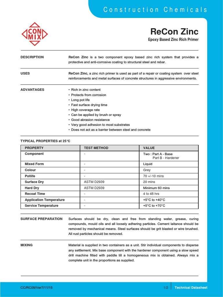 Recon Zinc: Epoxy Based Zinc Rich Primer | PDF | Procedural Knowledge ...
