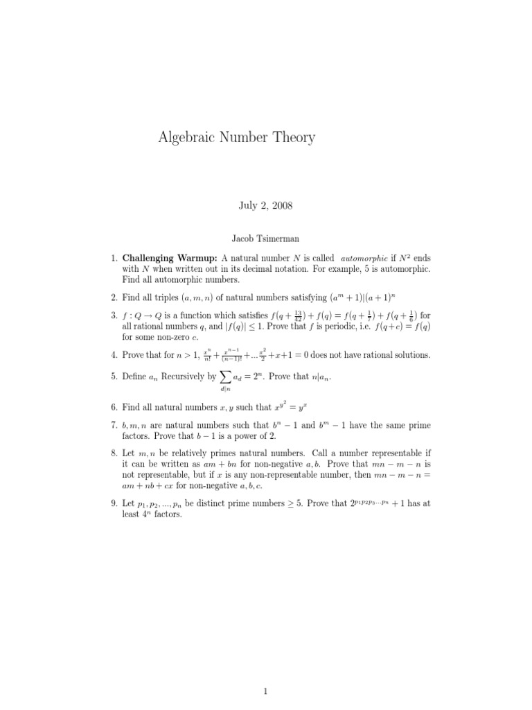 Algebraic Number Theory | PDF