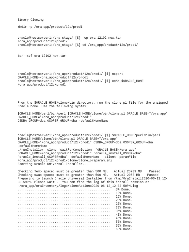 Oracle 12c Binary Cloning Guide | PDF | Sudo | Operating System Technology