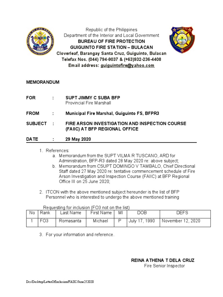 Letter of Inclusion FAIIC | PDF