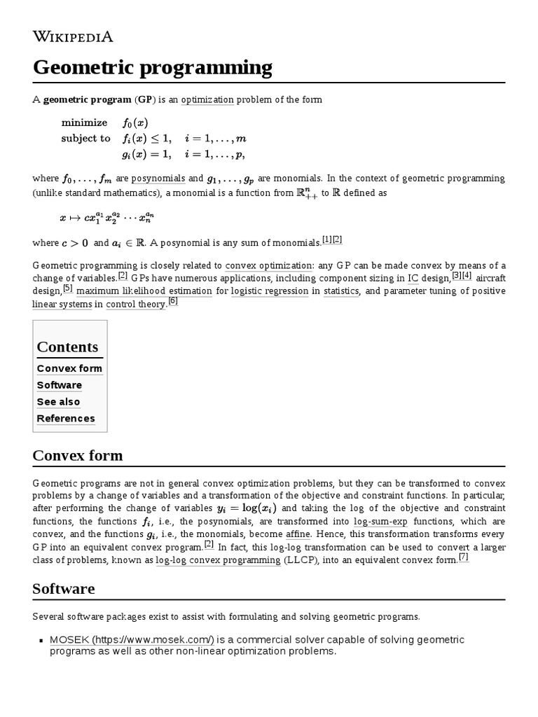 Geometric Programming: Convex Form Software See Also References | PDF | Mathematical Analysis ...