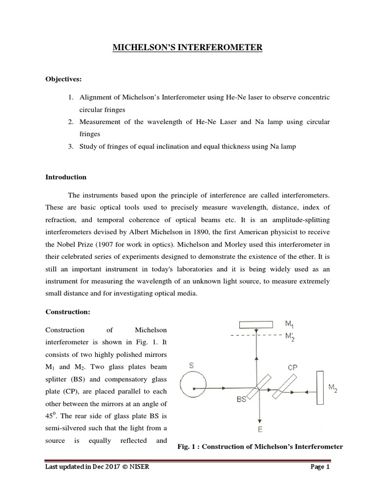 5 Michelson Interferometer | PDF | Interferometry | Mirror