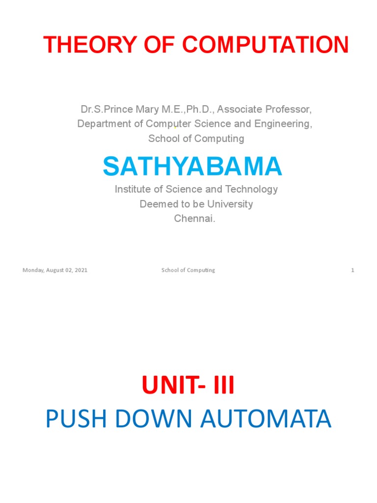 Theory of Computation: Sathyabama | PDF | Metalogic | Language Mechanics