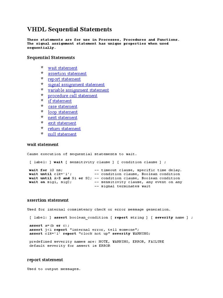 VHDL SEQUENTIAL STATEMENTS | PDF | Control Flow | Computer Engineering