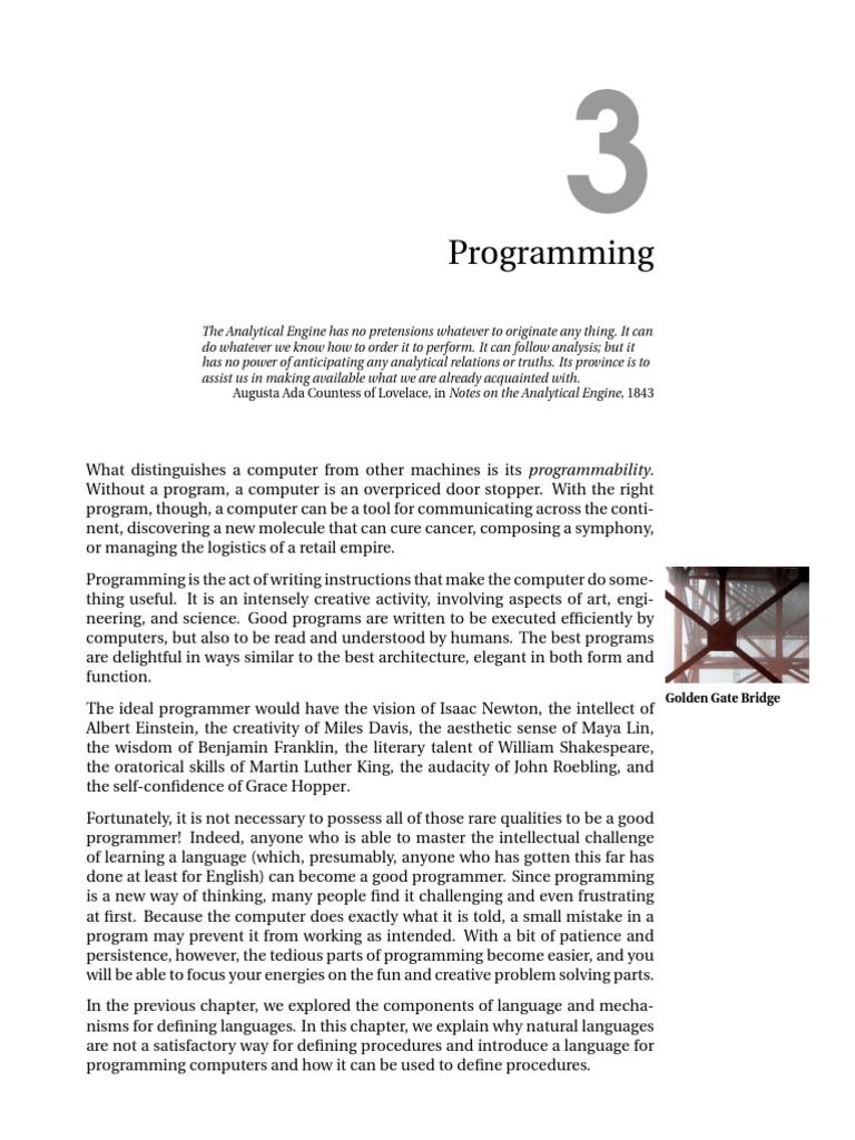 Programming: Augusta Ada Countess of Lovelace, in Notes On The ... Programming: Augusta Ada Countess of Lovelace, in Notes On The ...