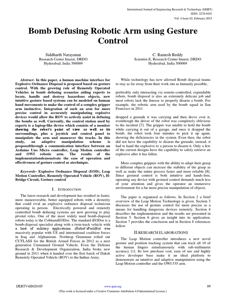Bomb Defusing Robotic Arm Using Gesture Control IJERTV4IS020105 | PDF ...