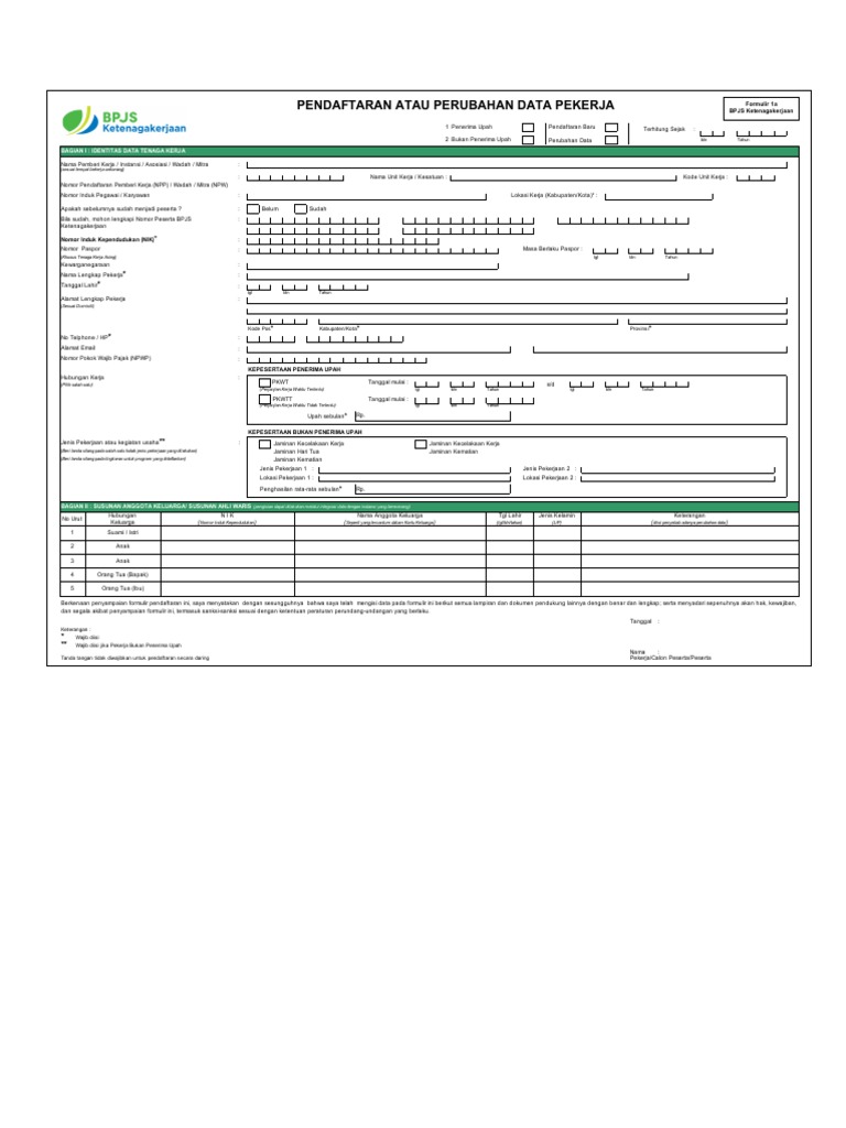 Formulir 1a BPJS Ketenagakerjaan | PDF