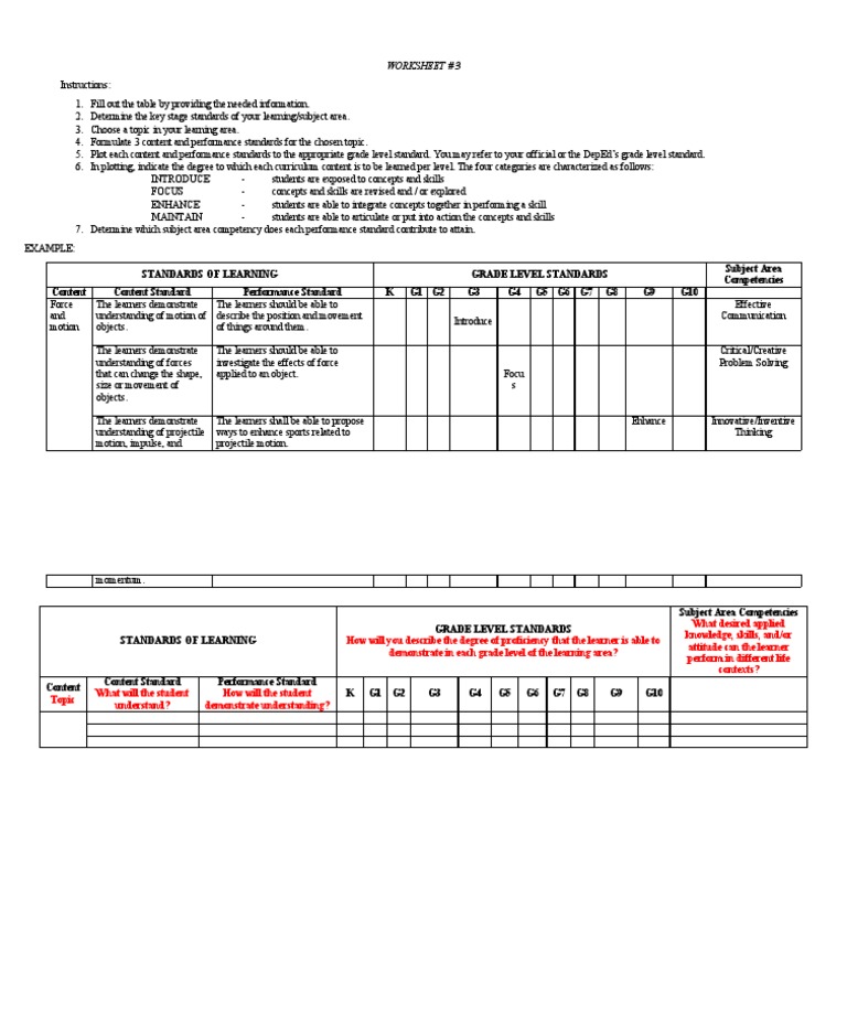 Worksheet 3 Curriculum Matrix | PDF | Educational Stages | Curriculum