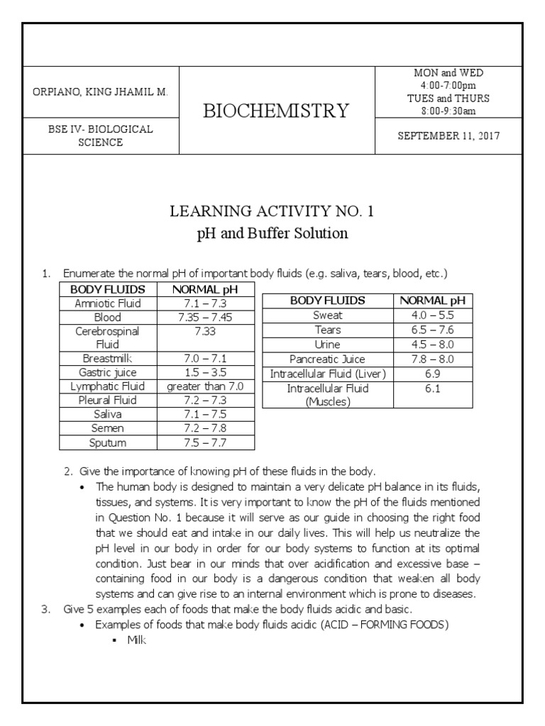 BioChem Lab Activity 1 | Download Free PDF | Bicarbonate | Diseases And ...