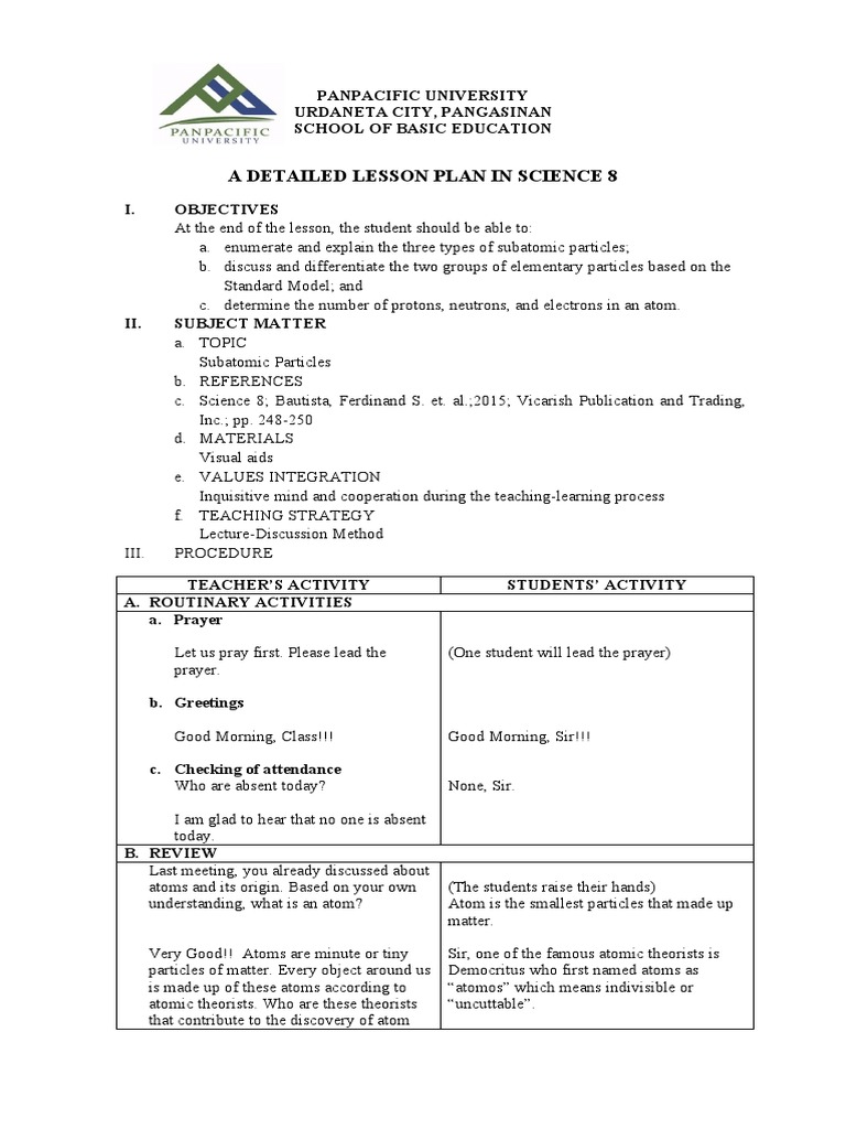 Lesson Plan (Subatomic Particles) | PDF | Quark | Elementary Particle