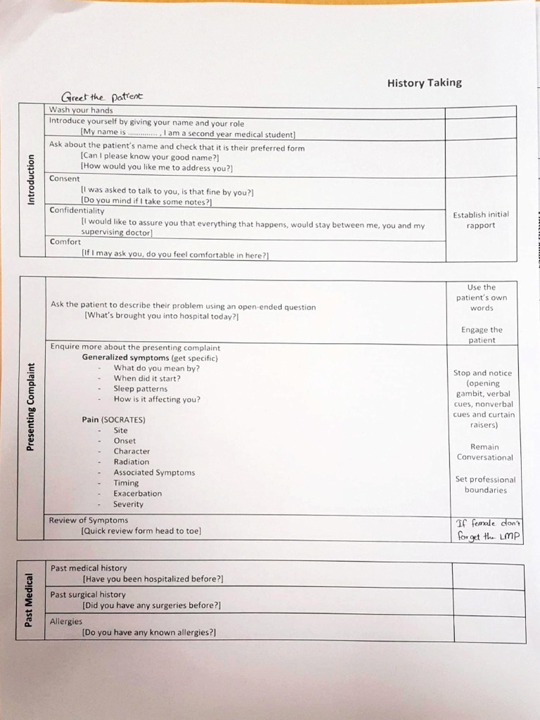 Patient History Taking Template | Download Free PDF | Diseases And ...