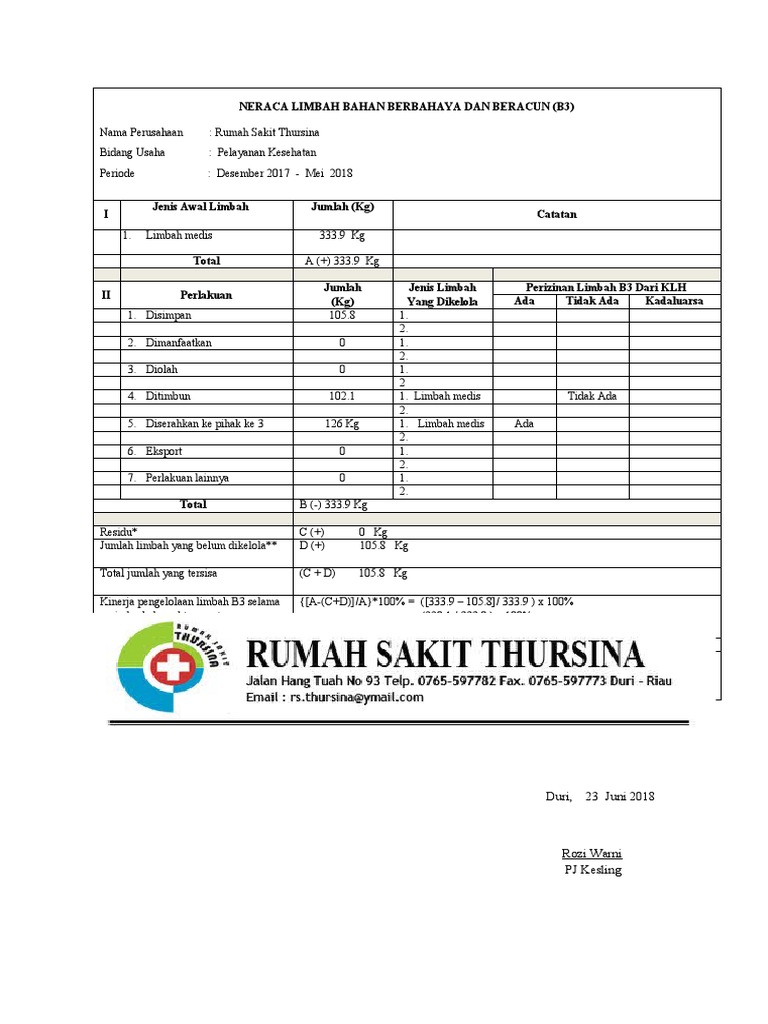 Neraca Limbah b3 Juni 2018 | PDF