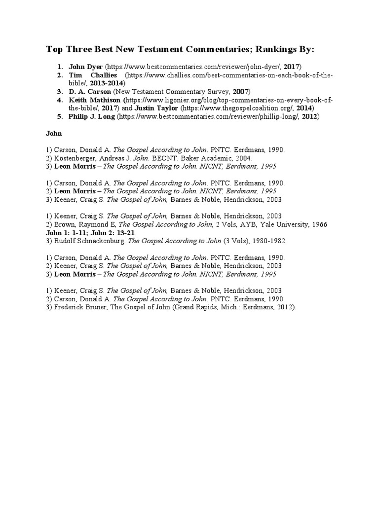 Top Three Best New Testament Commentaries Rankings by | PDF