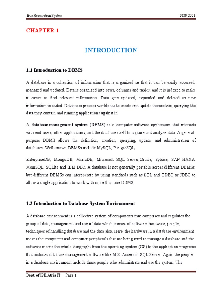1.1 Introduction To DBMS: Bus Reservation System 2020-2021 | PDF | Html | Databases