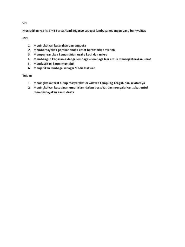 Visi Misi Dan Tujuan BMT | PDF