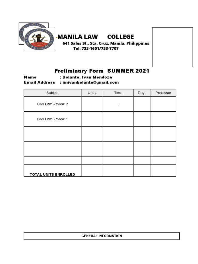 Preliminary Form For Summer 2021 1 | PDF