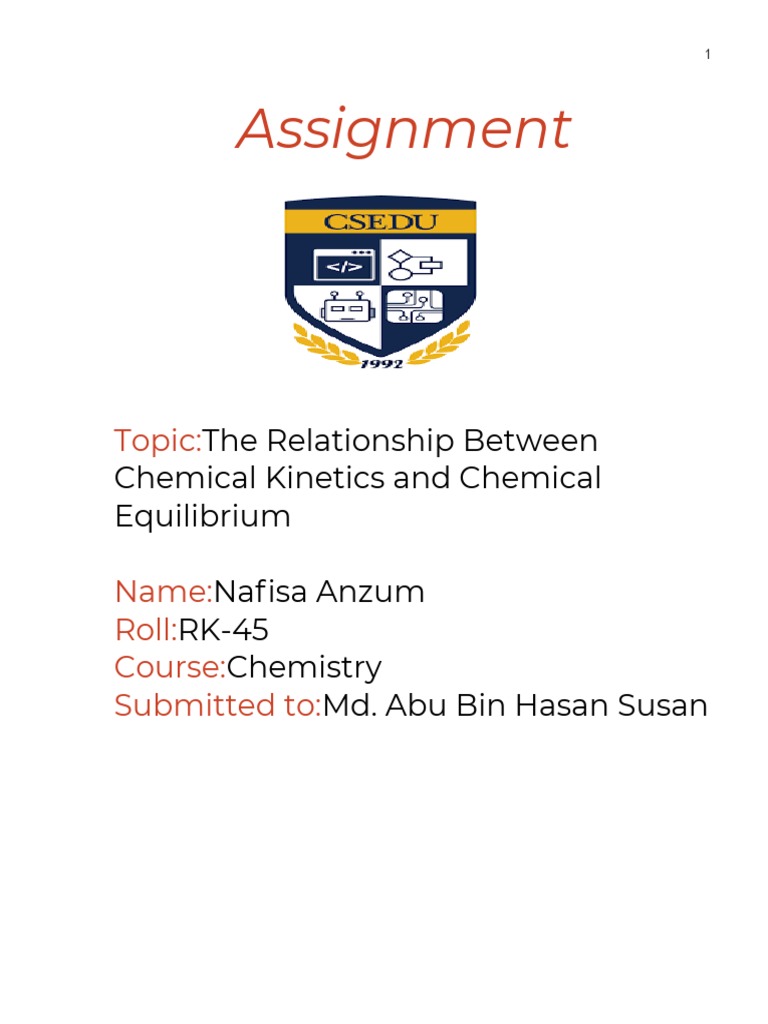 Chemistry Assignment | PDF | Chemical Kinetics | Chemical Reactions