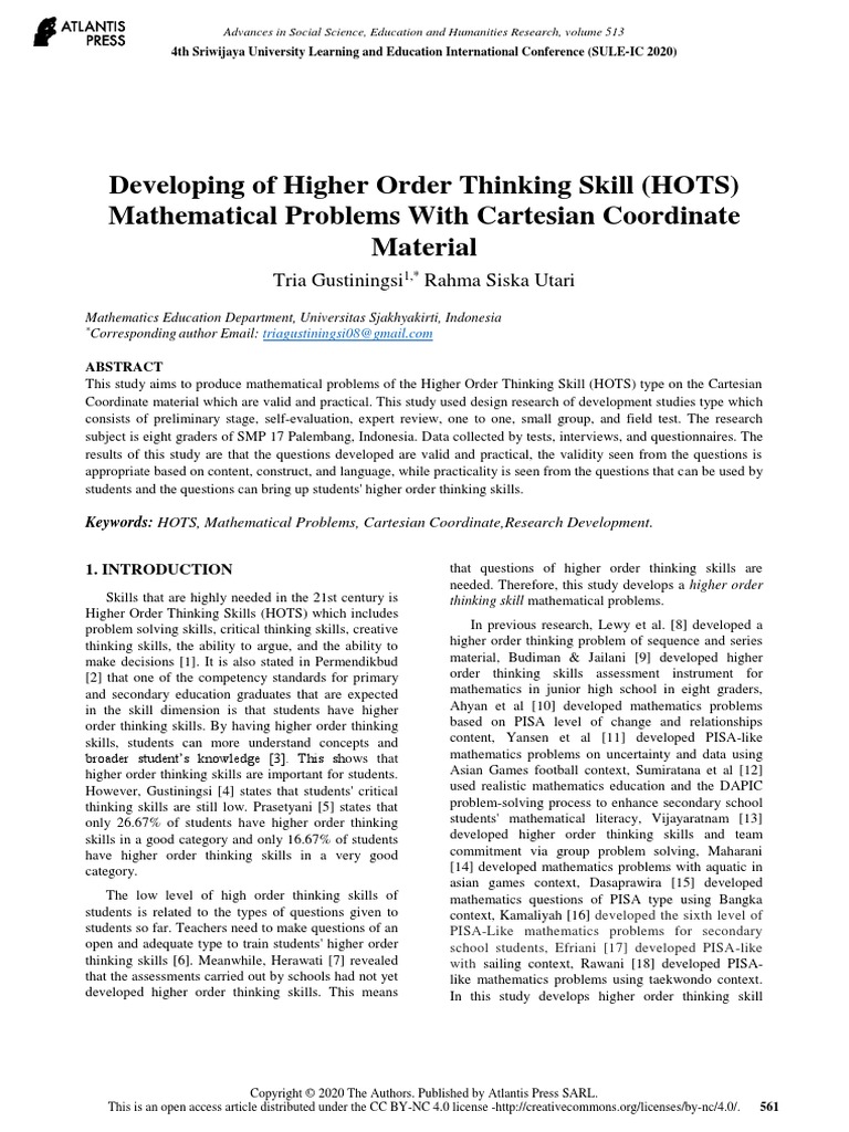 Developing of Higher Order Thinking Skills (HOTS) Mathematical Problems ...