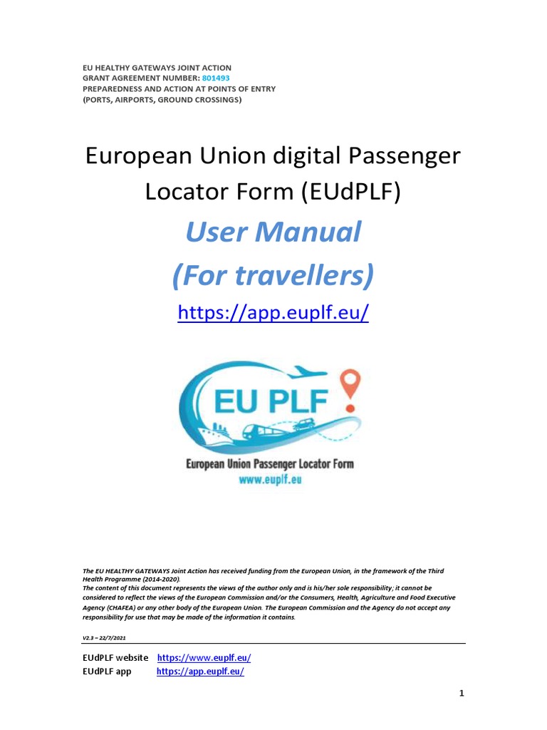 User Manual (For Travellers) : European Union Digital Passenger Locator ...