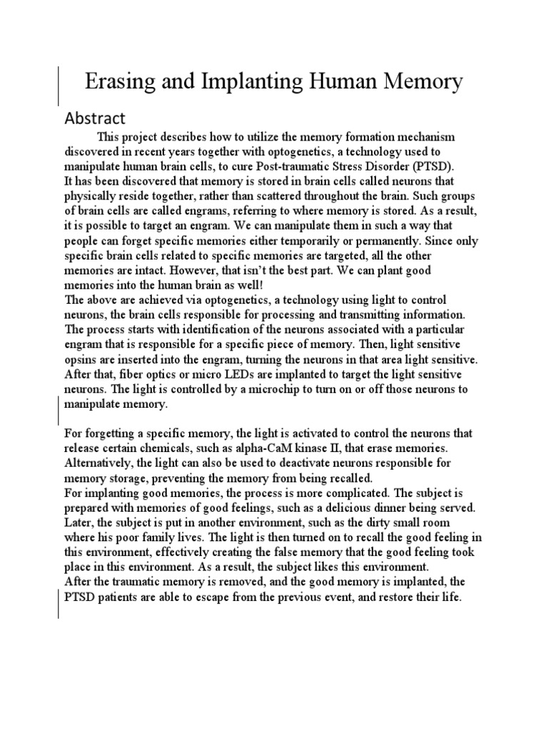 Erasing and Implanting Human Memory | PDF | Memory | Psychological Trauma