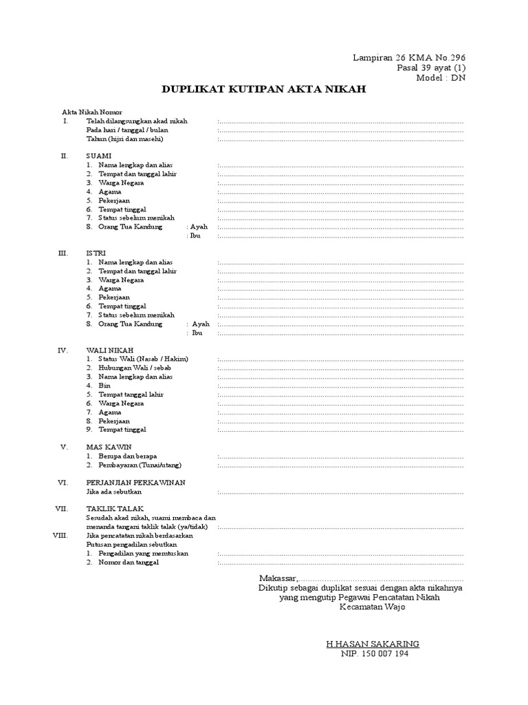 Duplikat Akta Nikah | PDF