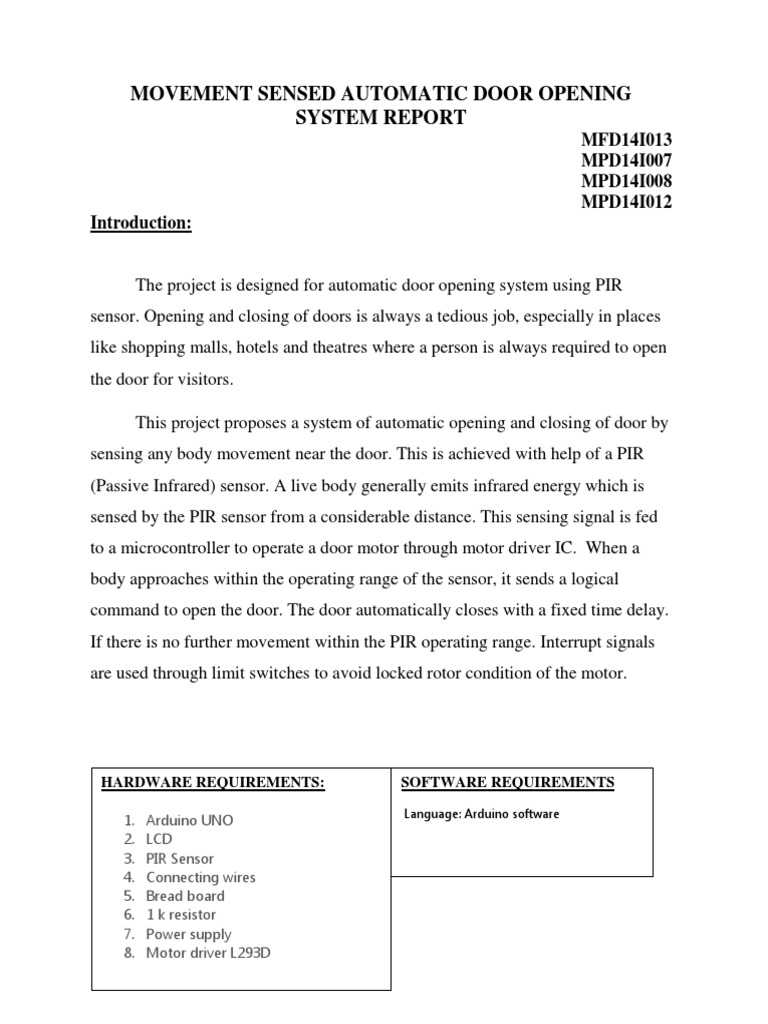20.motion Based Automatic Door Opener | PDF | Computer Engineering ...