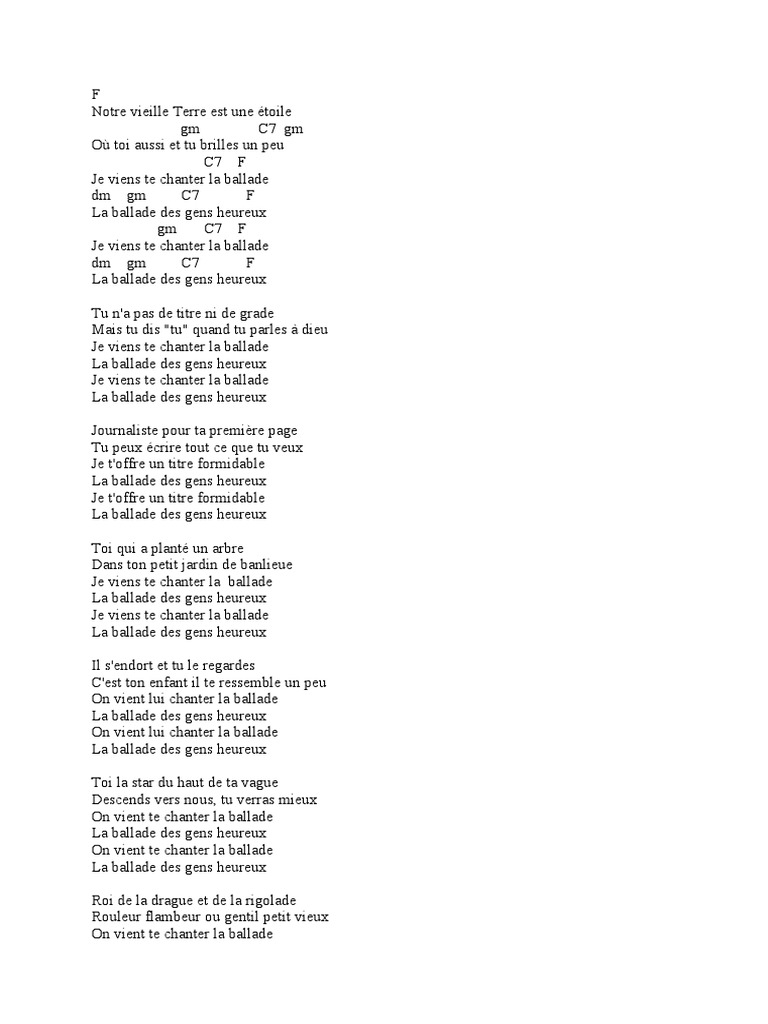 Paroles de la Ballade des Gens Heureux | PDF | Poésie