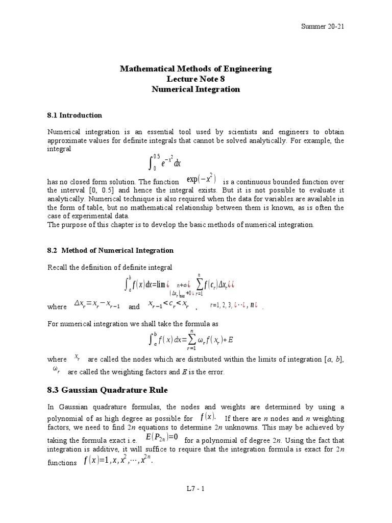 A Concise Overview of Numerical Integration Techniques: Gaussian ...