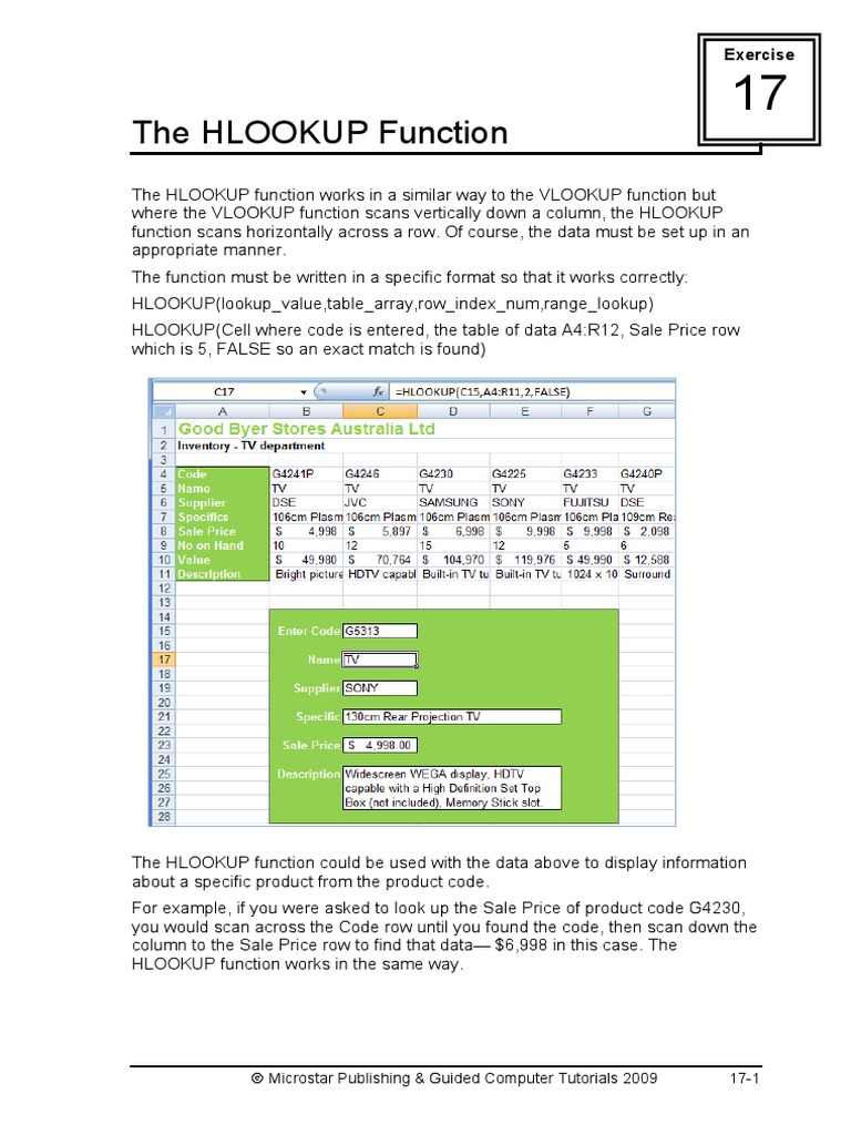 Excel HLOOKUP Function | PDF | Microsoft Excel | Spreadsheet