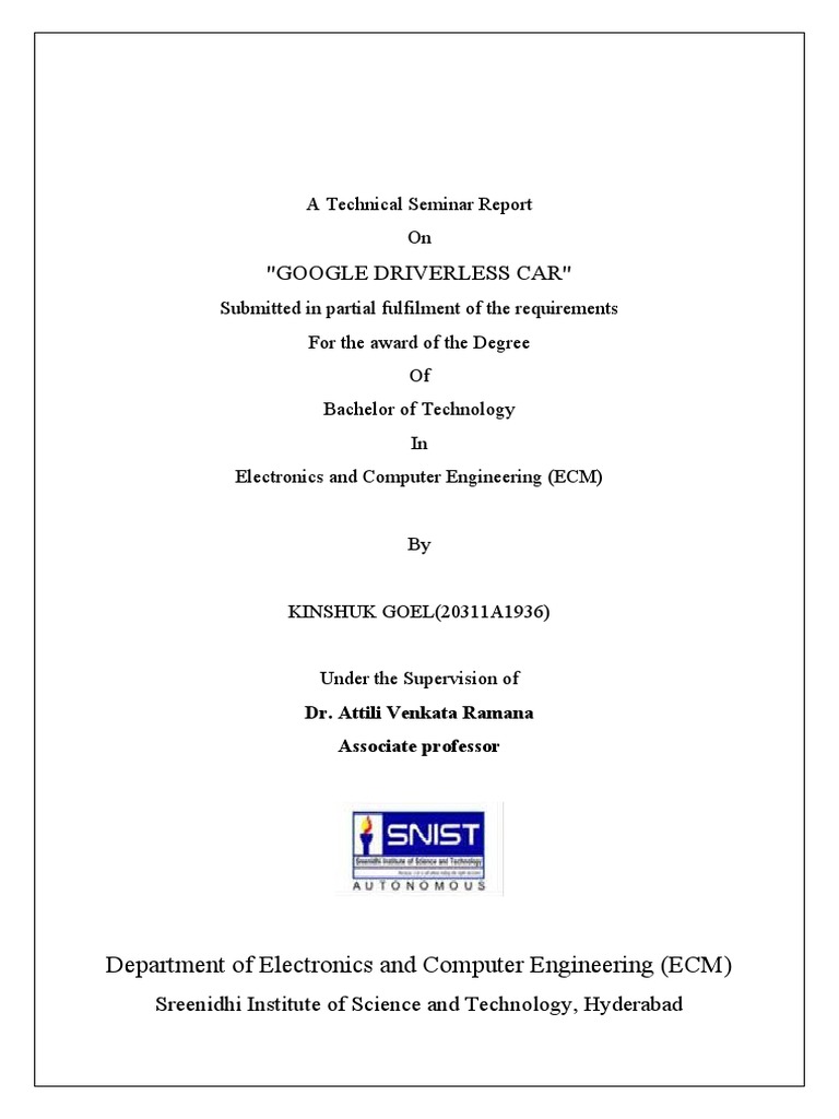 "Google Driverless Car": A Technical Seminar Report On | PDF | Lidar ...