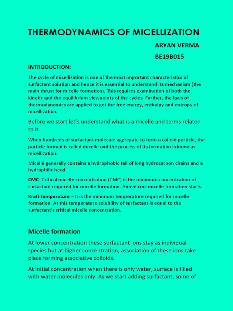 Thermodynamics of Micellization | PDF | Physical Chemistry | Chemistry