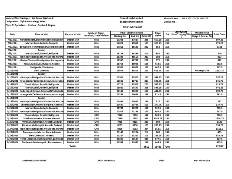 Ta & Da Claim July 2021 | PDF | Land Transport | Vehicles