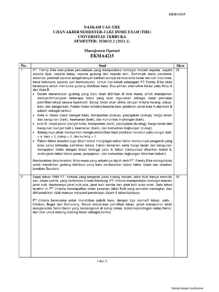 Manajemen Operasi EKMA4215-1 | PDF