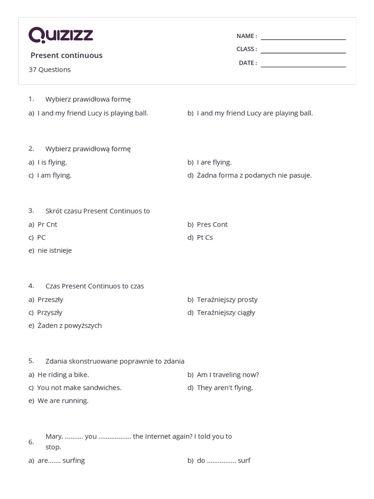 Present Continuous Quiz Guide | PDF