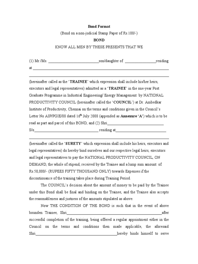 Trainee Bond Agreement for NPC Program | PDF | Business Law | Civil Law ...