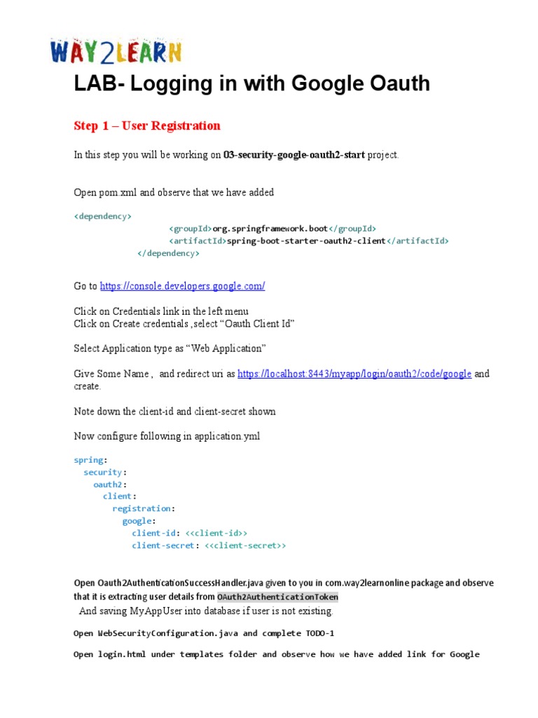 LAB-Logging in With Google Oauth: Step 1 - User Registration | PDF