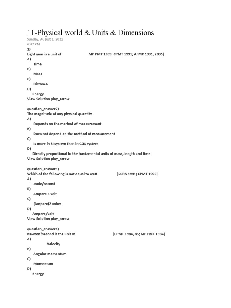 11-Physical World & Units | PDF | Electronvolt | Volt