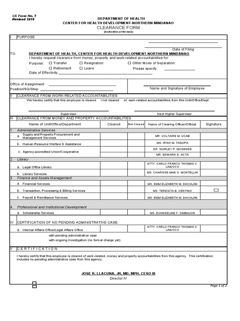 Clearance Form: Department of Health Center For Health Development ...